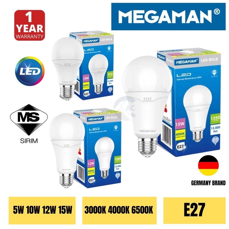 MEGAMAN LED BULB A60 5W| 10W | 12W |15W | LAMPU BULAT LED | MENTOL LED ...