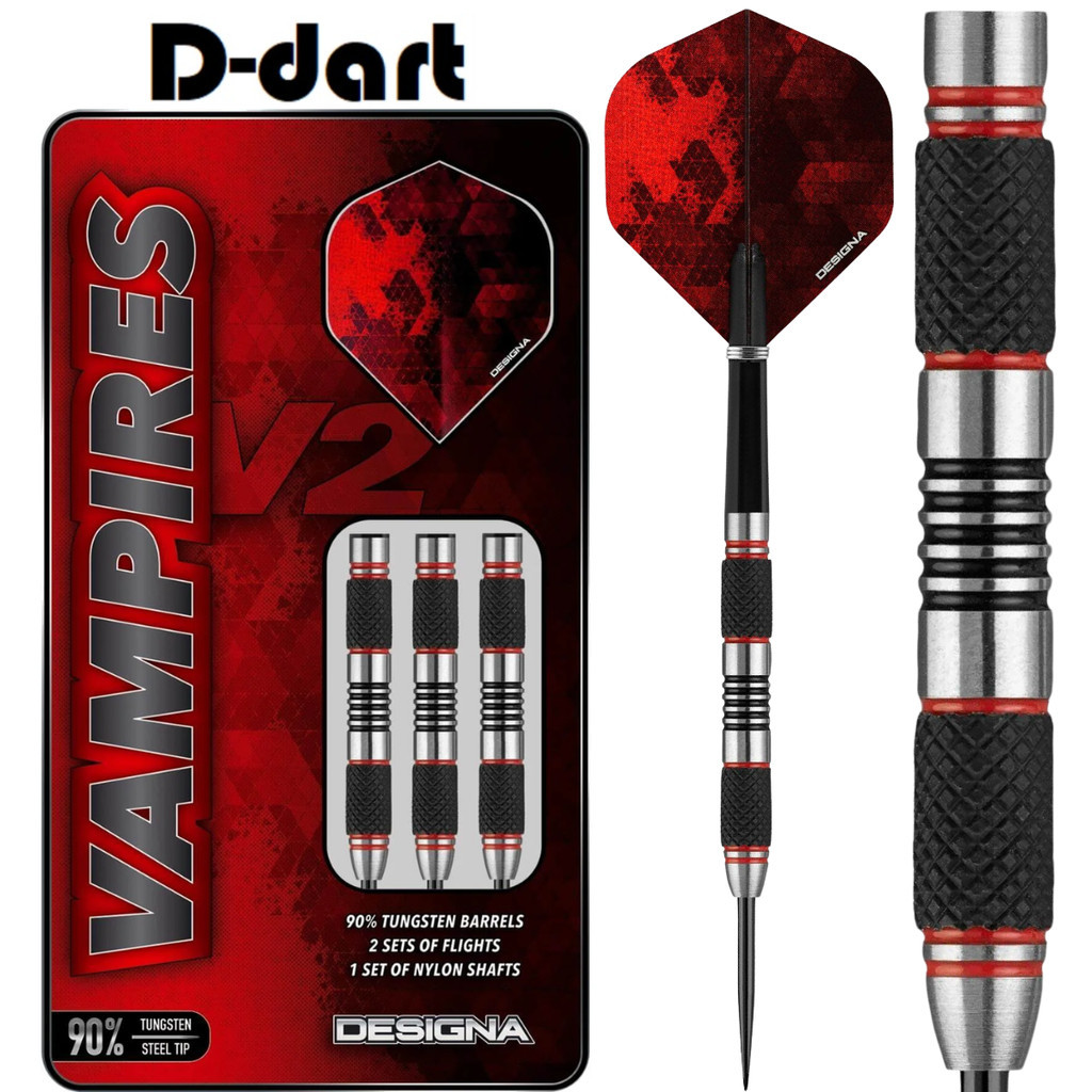 DESIGNA STEEL TIP DARTS - 22G/24G/26G VAMPIRES V2 M1 90% TUNGSTEN DART ...