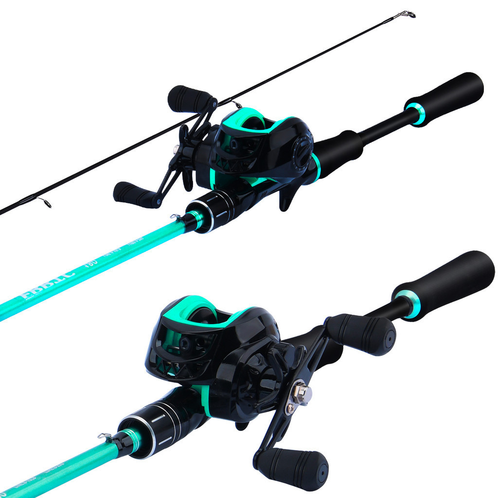 Fishing Rod Set 2 Section Casting Rod Baitcasting 7.2:1 Gear Ratio ...
