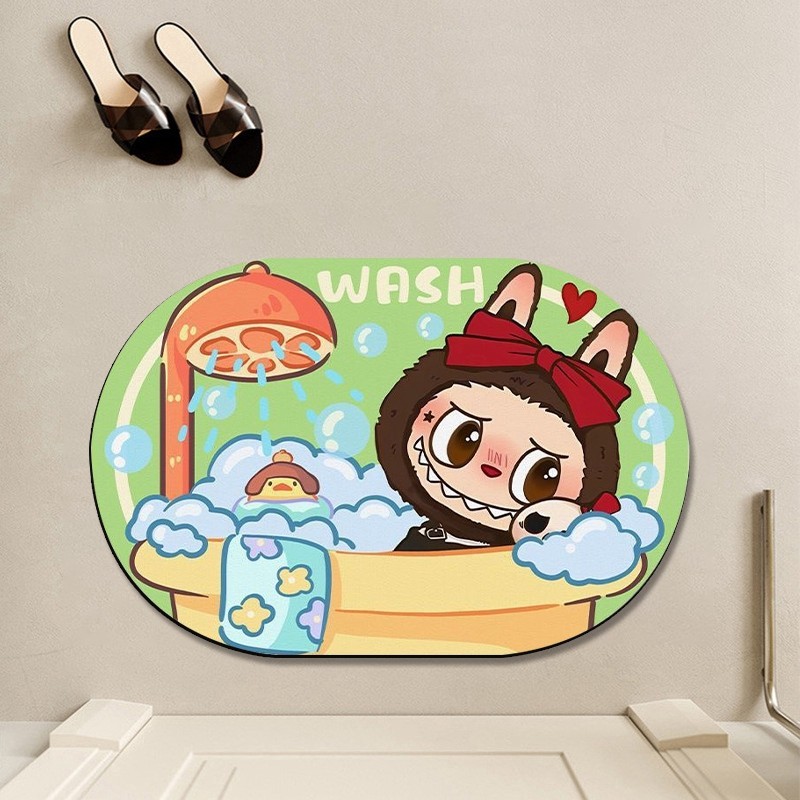 Cartoon Pattern Printed Floor Mat Labubu Cute Bathroom Door Mat Anti ...