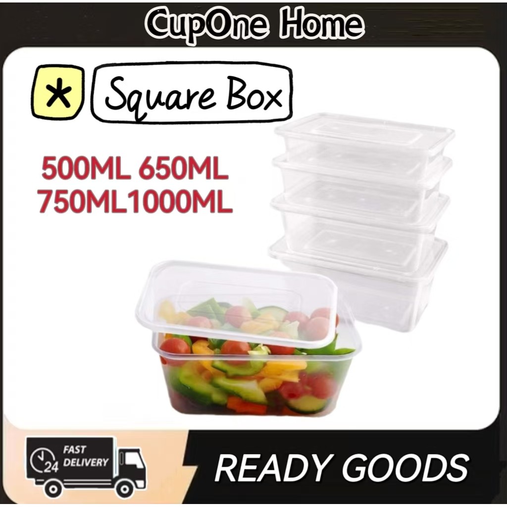 300Pcs/Box Rectangle Microwavable Food Container Disposable Plastic Tub500/650/750/1000ml ...