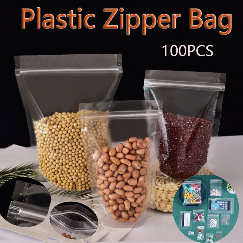 100PCS Small Large Plastic Zipper Bag Sealing Packaging Transparent ...