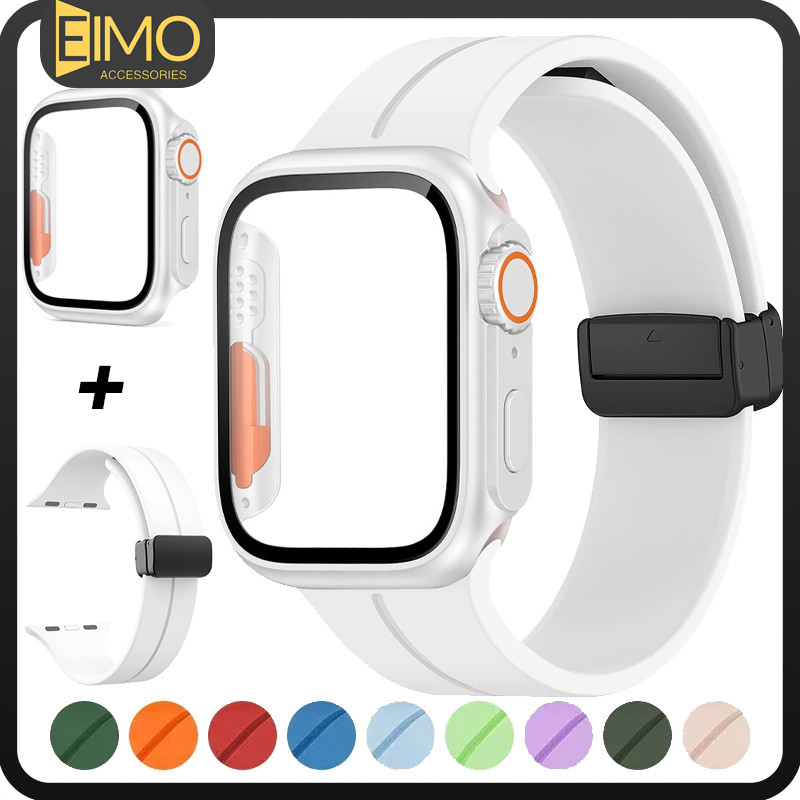Magnetic Silicone Strap+Tempered Glass PC Case Rubber Band for IWatch ...