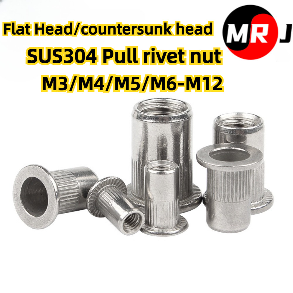 [MRJ] 304 Stainless Steel Rivet Nut M3/M4/M5/M6-M12 Flat Head Knurled ...
