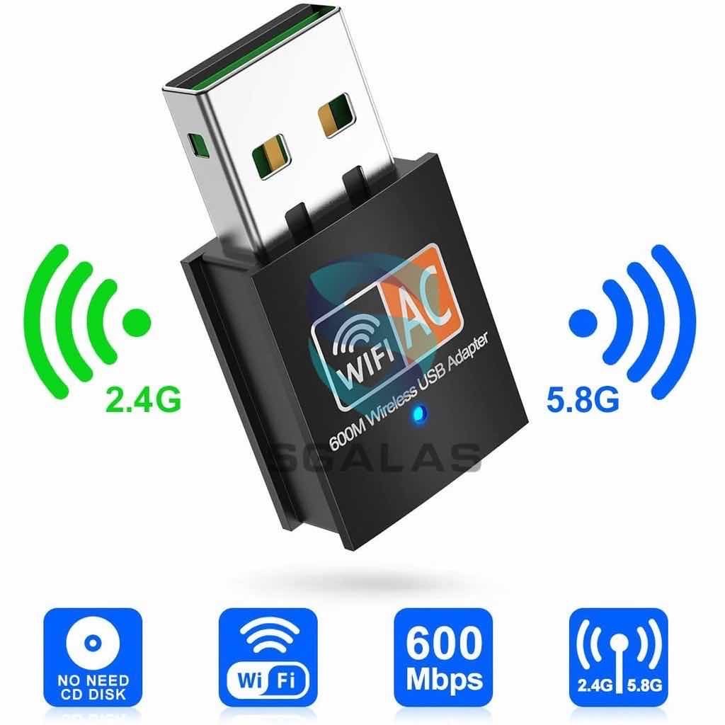 2.4G / 5G Hz Dual Band Wifi USB Adapter 600Mbps Mini Wireless Network ...