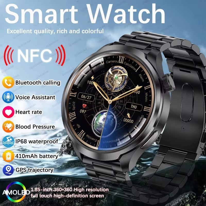 For Huawei Ios AMOLED HD Screen GPS Sports Smartwatch Men Smart Island NFC Bluetooth Call Heart ...