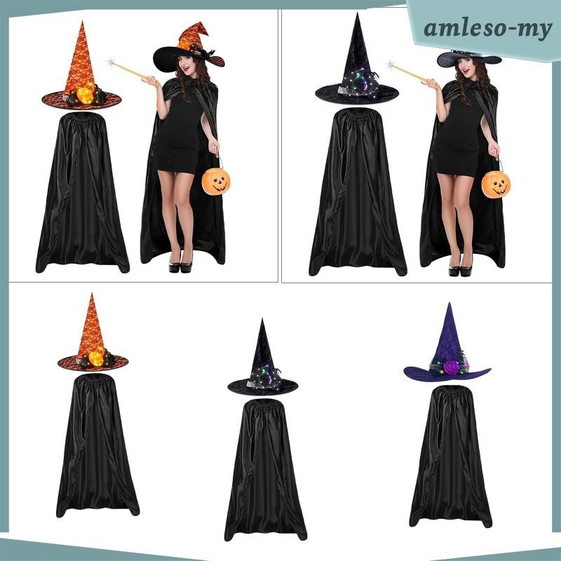 [AmlesoMY] Halloween Witch Costume Set Photo Prop Witch Hat Headgear ...