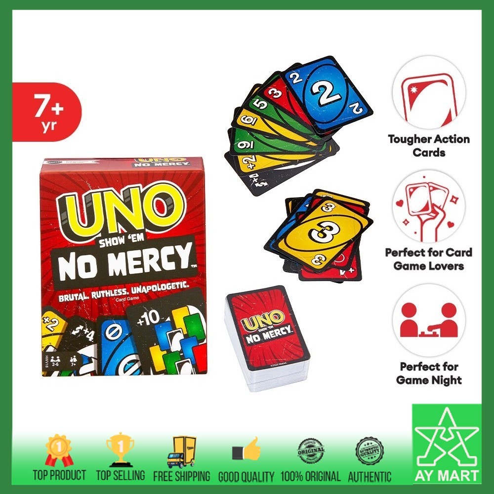UNO Show 'Em No Mercy Ruthless Card Game of Twists, Penalties, No-Holds ...