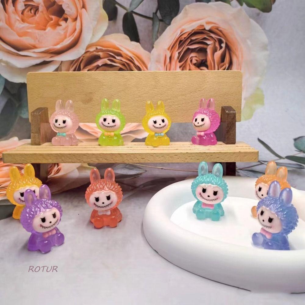 ROTUR Candy Color Labubu Dolls, Mini Night Glow Cartoon Resin Labubu ...