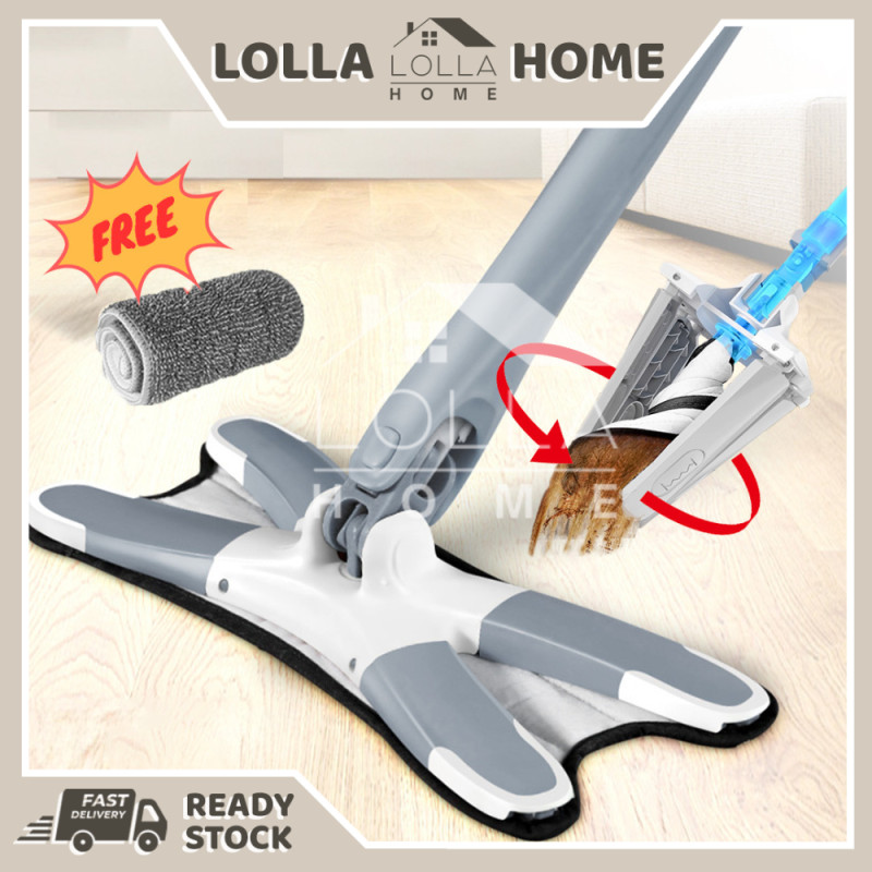 X Shape Mop Lantai 360 Rotation Flat Mop Hands Free Lazy Mop Self ...