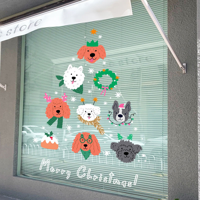Christmas Cartoon Puppy Garland Christmas Tree Sticker Shop Window ...