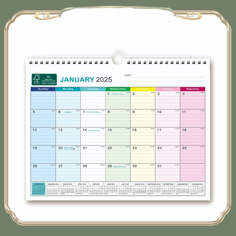 Monthly Calendar 2025 Wall European Style Yearly Months Hanging Office ...