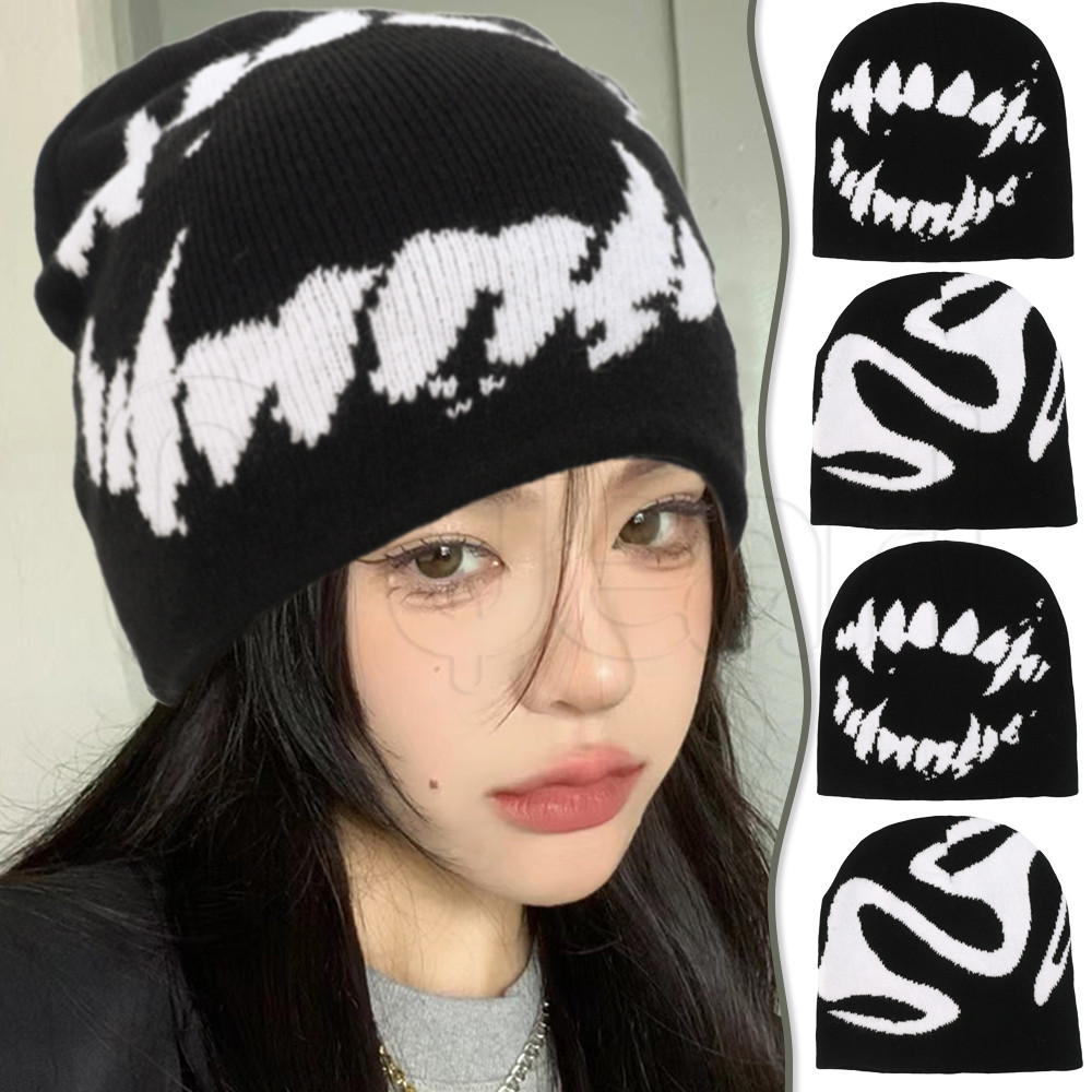 Korean Y2K Knitted Hat - Personality, Cool - Knitted Bag Head Beanie ...