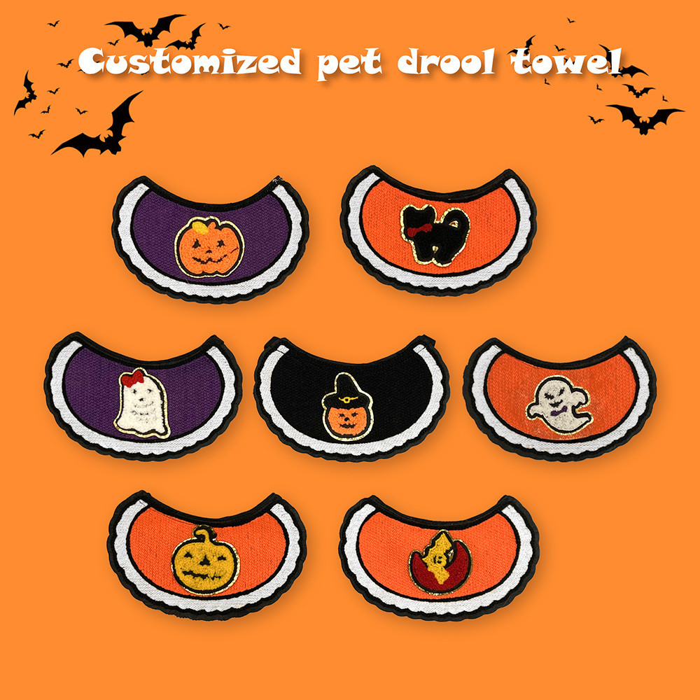 Halloween Pumpkin Pet Bib Cat Cute Ghost Back Sticker Embroidered Scarf ...