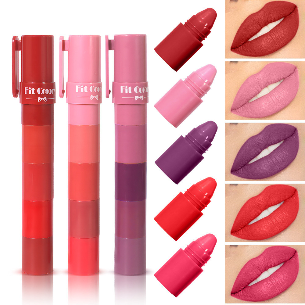 Fit Colors 5In1 Combination Peach Matte Lipstick Kit Waterproof Non ...