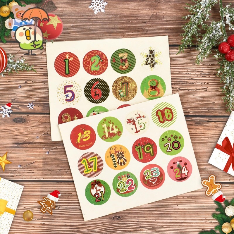 2024 Holiday Advent Calendar Stickers Round Seal Stickers Number ...