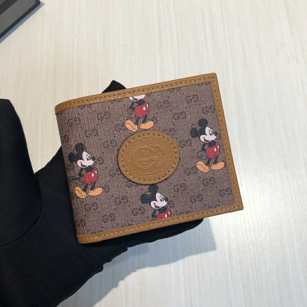 GUCCI GUCCI Mickey New Wallet Men Women Genuine Leather Short Wallet ...