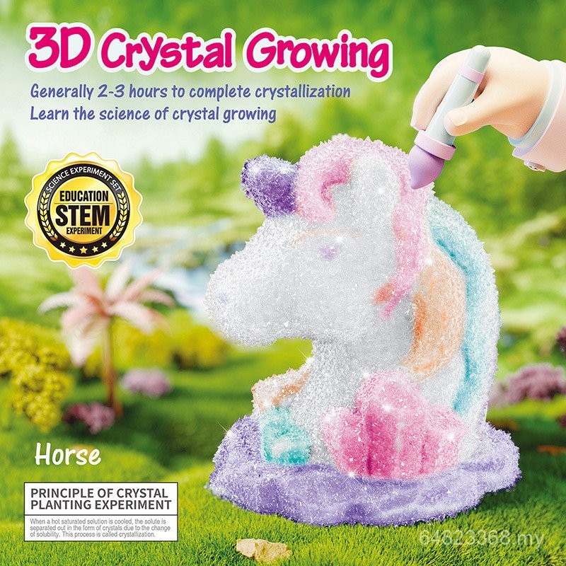 Eksperimen Pertumbuhan Penanaman Kristal 3D Kanak-kanak Unicorn Mermaid ...