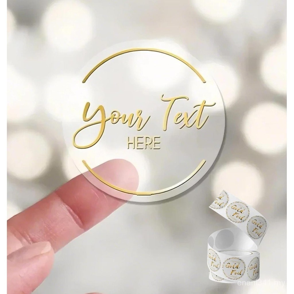 Custom Transparent Circle Roll Labels, Clear Waterproof Stickers with Gold Foil, Personalized ...