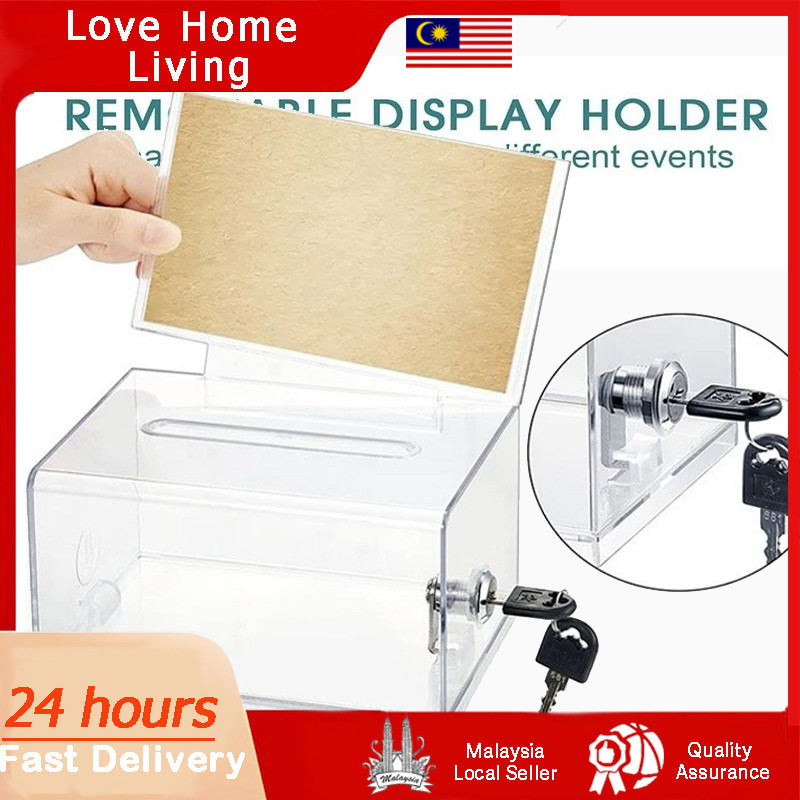 Cool Acrylic Box Clear Donation Box with Lock Tip box Beautiful Money ...