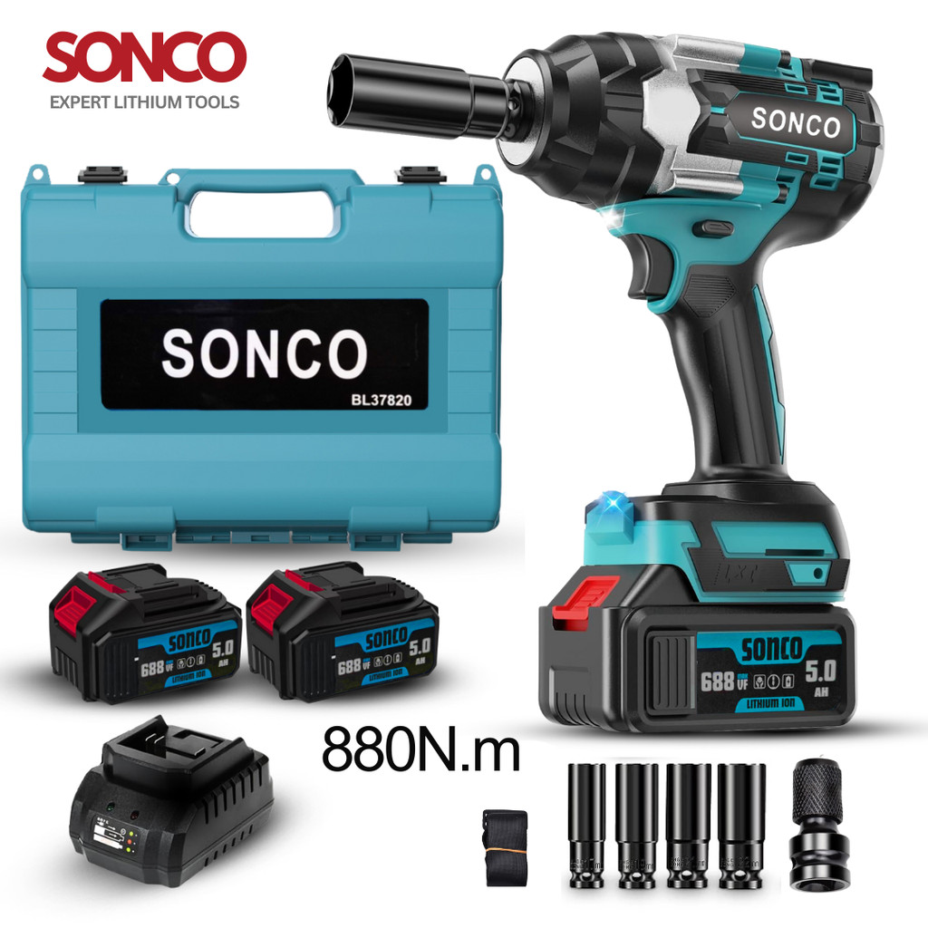 SONCO 680NM/880NM Heavy Duty Cordless Impact Wrench Electric 1/2 Inch ...
