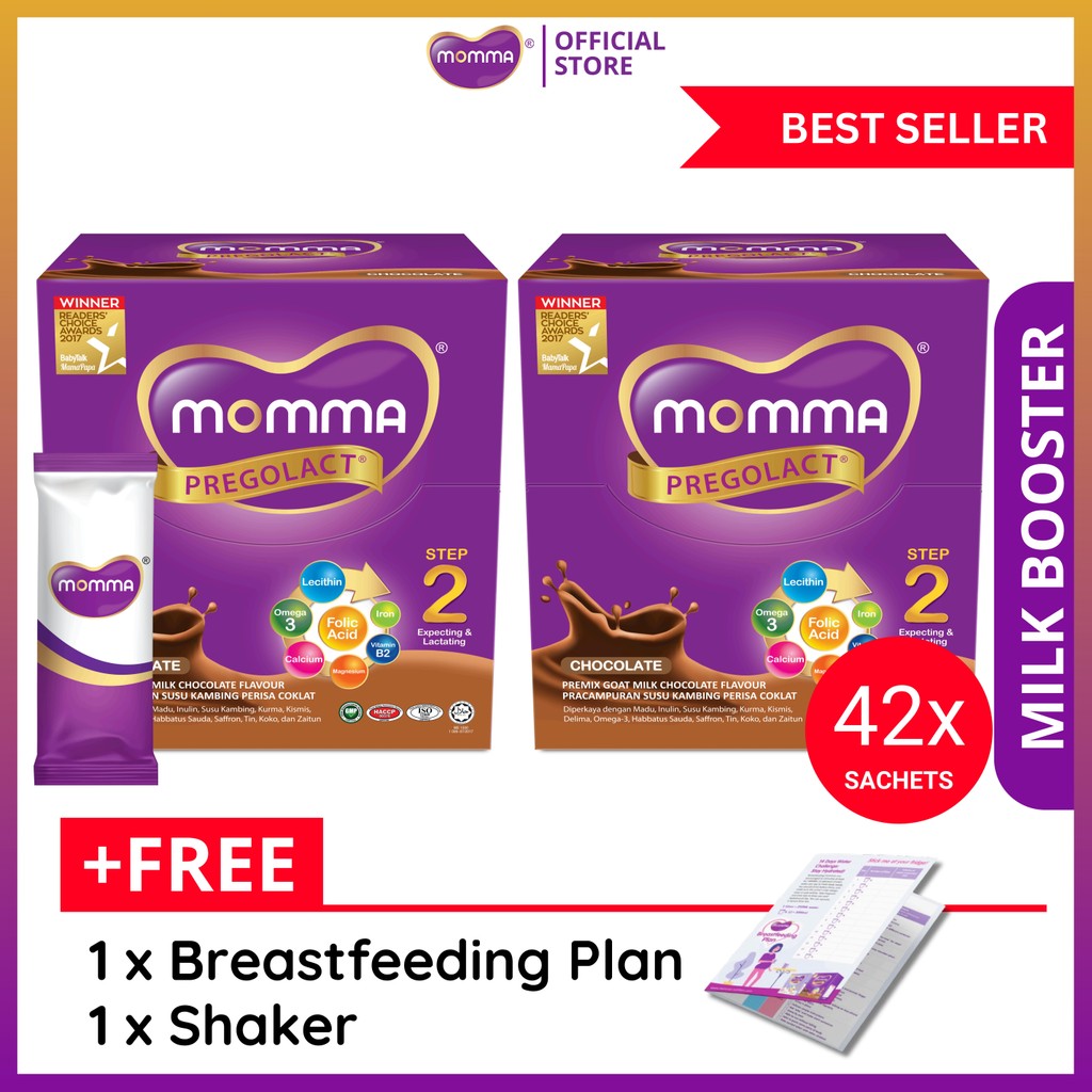 Milk Booster MOMMA® Pregolact® Chocolate - 21 Sachets (2 Unit) Tambah ...