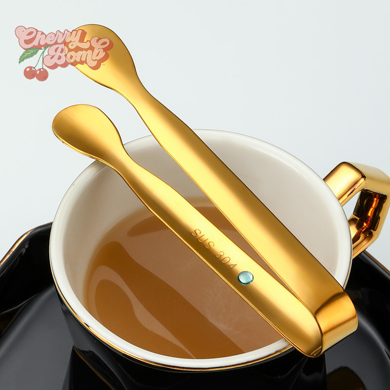 (Cherry Bomb) Solid Color 304 Stainless Steel Clip Ice Tong Bread Food ...