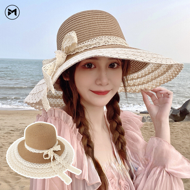 Summer Female Sweet Lace Streamer Straw Seaside Vacation Beach Outing ...