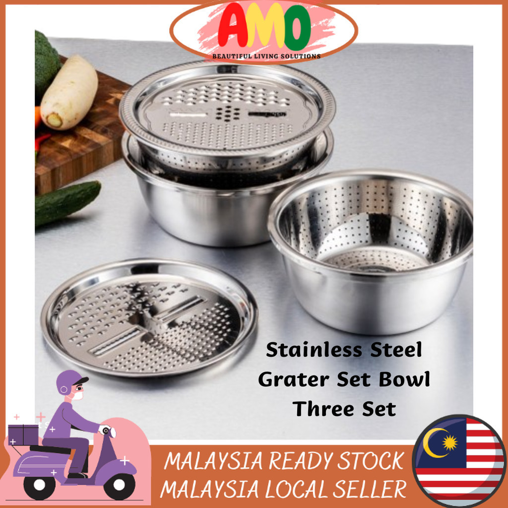 AMOMALL Stainless Steel Grater Set Bowl Three Set Home Kitchen Rice ...