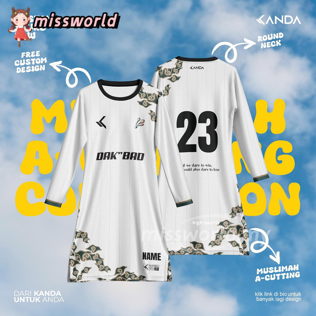 Baju Muslimah Putih Labuh Jersey Muslimah Custom Name and Number Murah ...