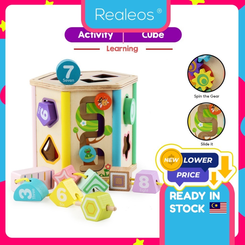 Realeos Europe Wooden Hexagon Activity Cube Toy for Kids Baby Newborn ...