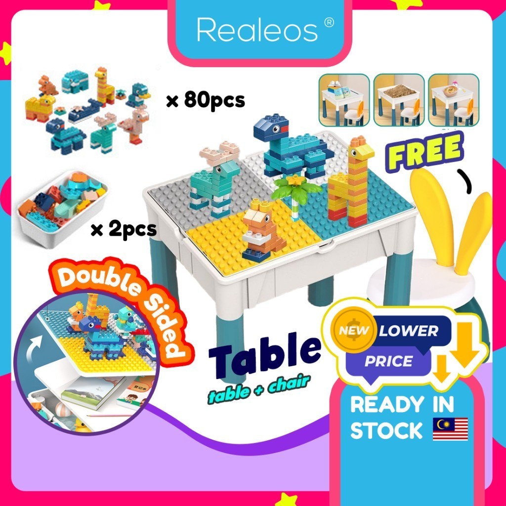 Realeos Children Building Mega Blocks Table Chair Learning Playing ...