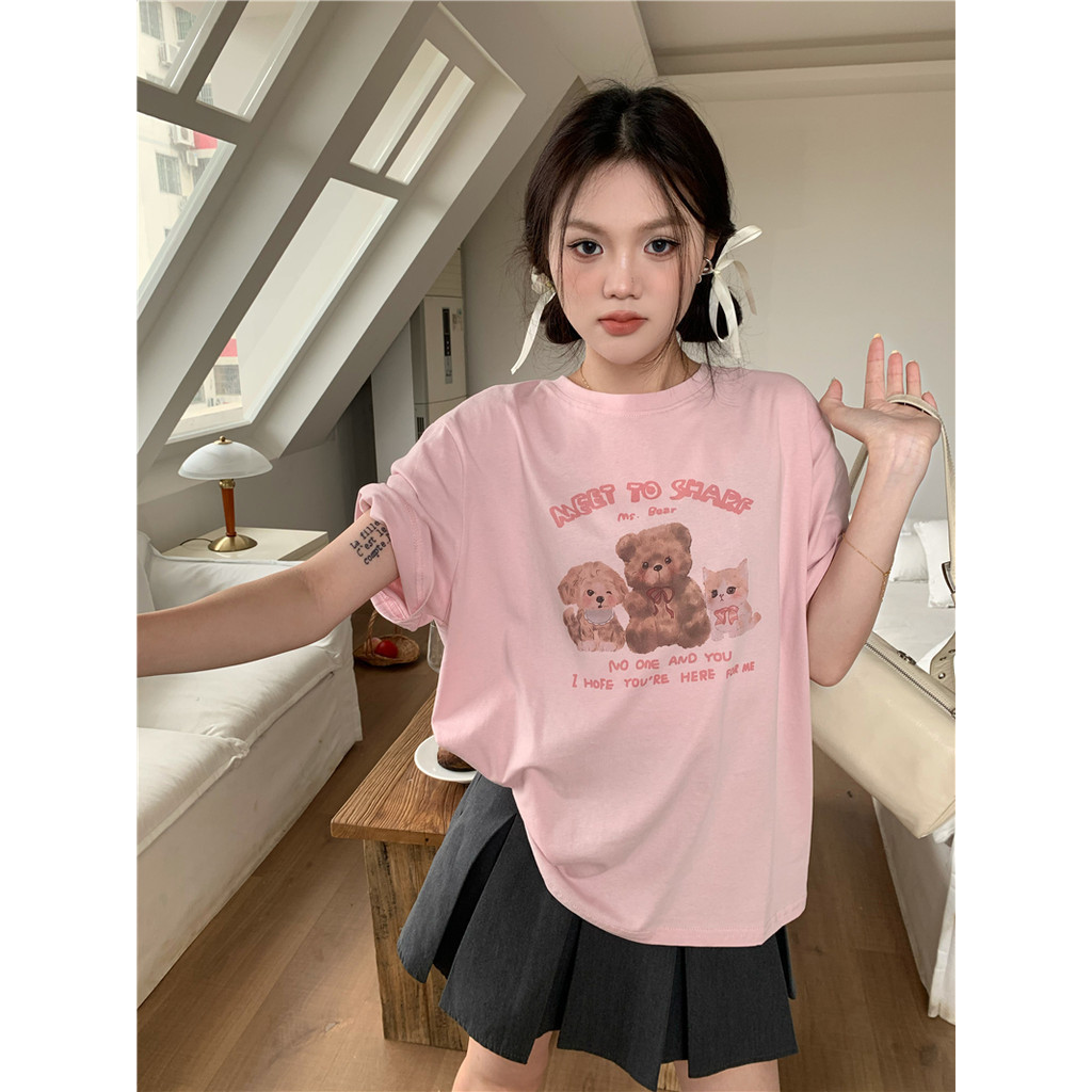 100% Cotton 220G T-shirt Unisex Short Sleeve Oversize Print T-shirt Plus Size Woman Tees Loose ...