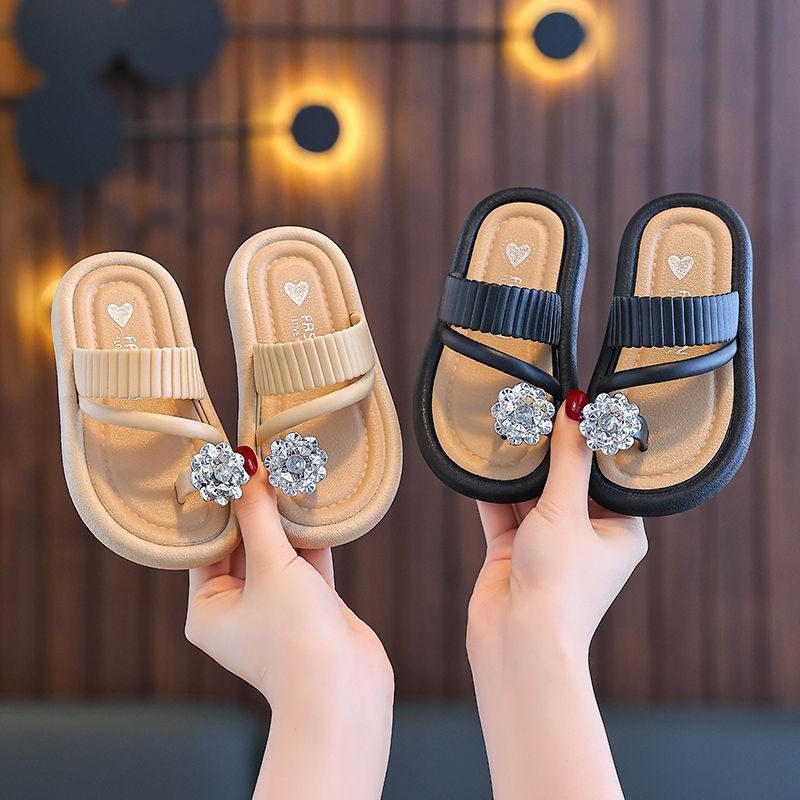 Girls Slippers Chinese Style Quick-Drying Flowers Thick Flat Bottom ...