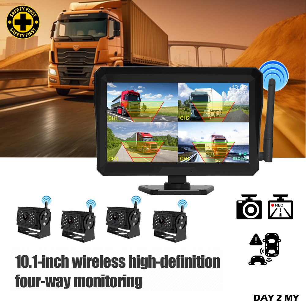 10.1 Inch Monitor 4-Channel Truck DVR Dashcam Wireless Lorry Bus Van ...