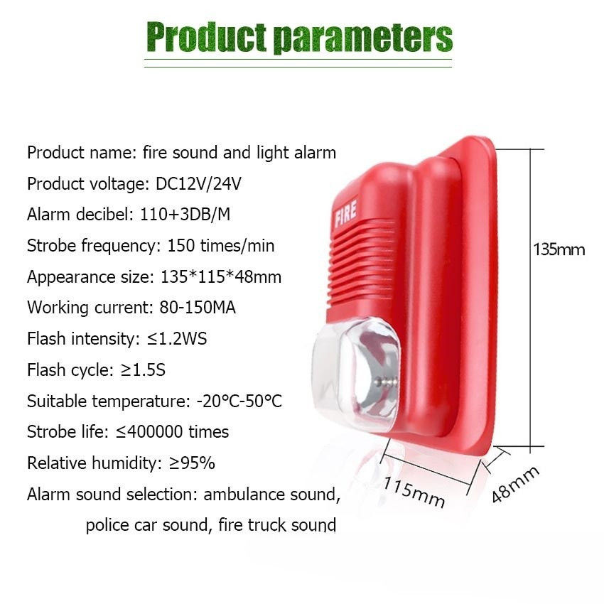 Sound & Light Fire Alarm Warning Strobe Horn Alert Safety System Sensor Siren Alarm for Home ...