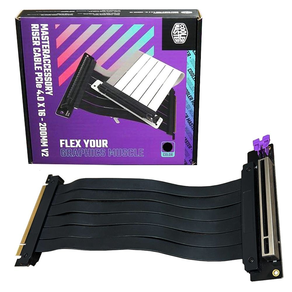Cooler Master Riser Cable V2 PCIe 4.0 x16 - 200mm (Black), MCA-U002R ...