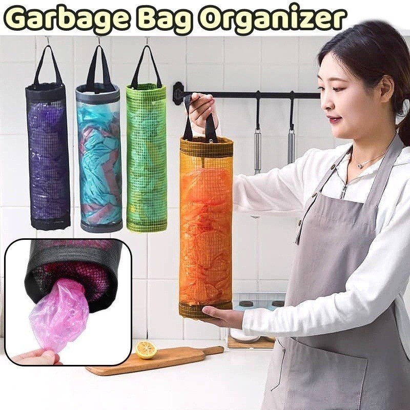Plastic Bag Hanging Mesh Garbage Bag Storage Bag Holder Organizer ...