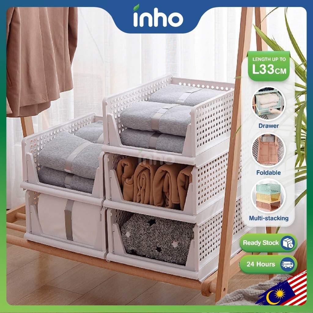 INHO Foldable Clothes Drawer Rack Stackable Layered Partition Storage ...
