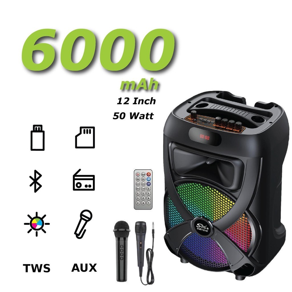SING-E ZQS-12146 12inch Outdoor 50W Super Bass RGB Light Strong Bass ...