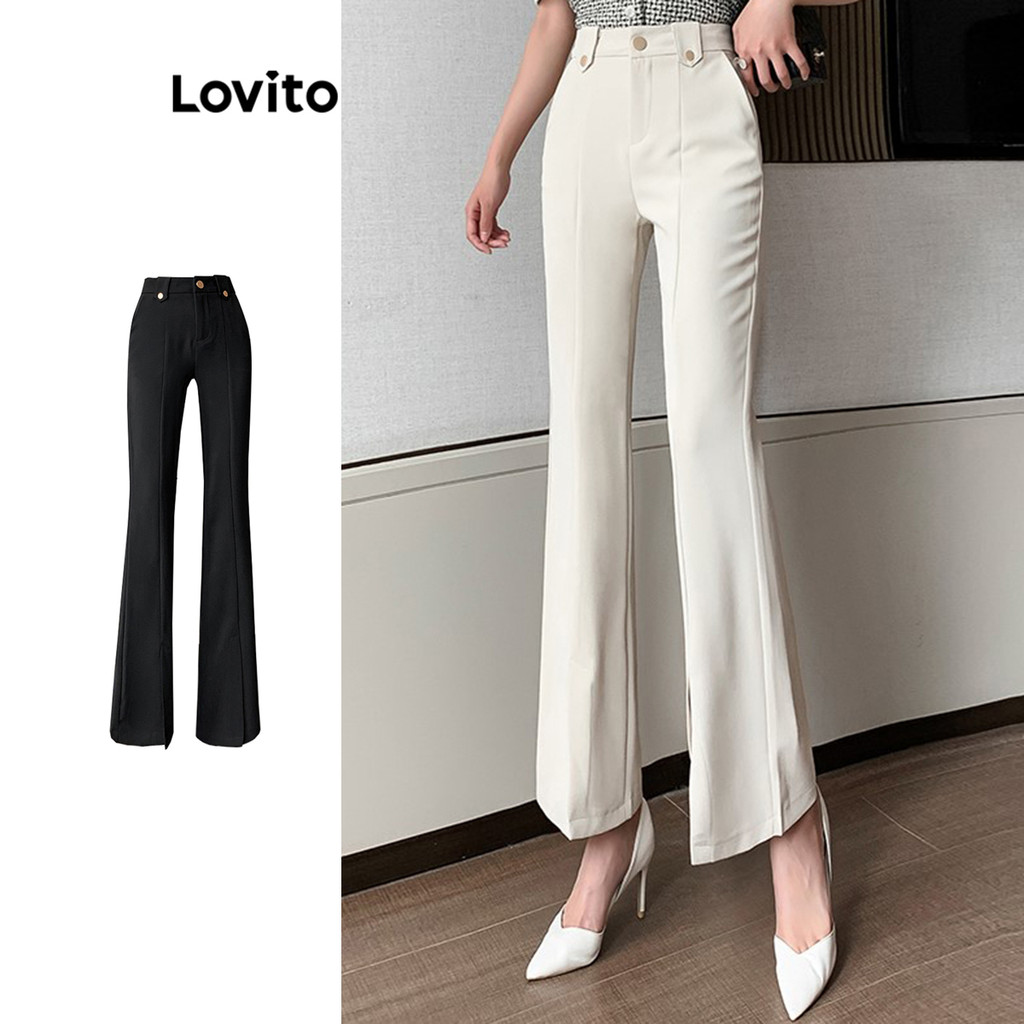 Lovito Elegant Plain Split Pant for Women LNE77037 | Shopee Malaysia