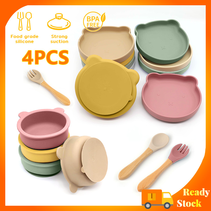 【Ready Stock】Silicone Baby Bear Feeding Set Food Feeding Tableware ...