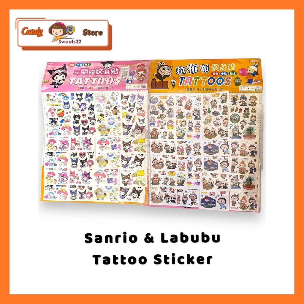 KHY 20pcs Sanrio / Labubu Tattoo Sticker 三丽鸥 拉布布纹身贴 suitable for kids ...
