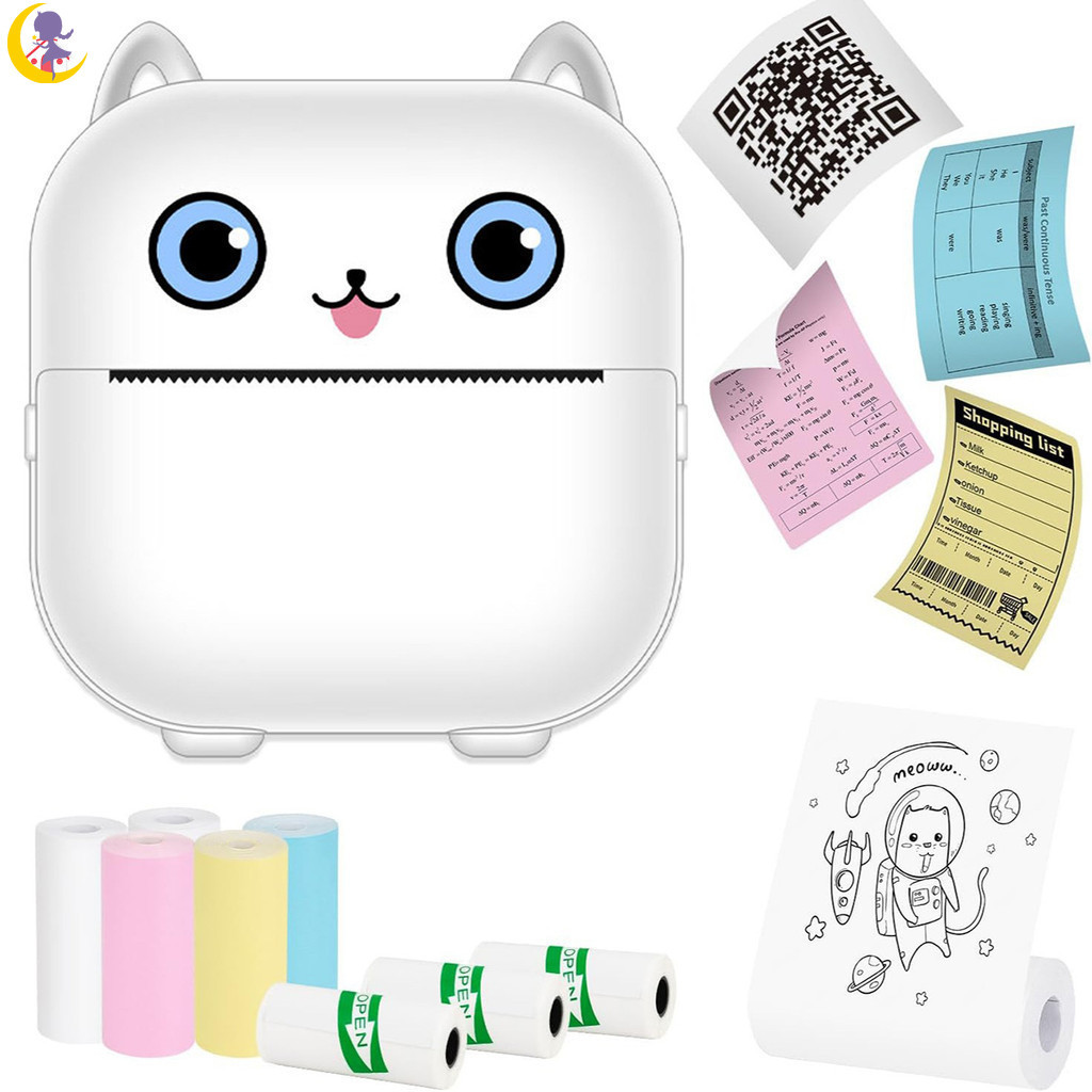 Mini Pocket Printer Cat Cute Bluetooth Wireless Inkless Thermal Printer ...