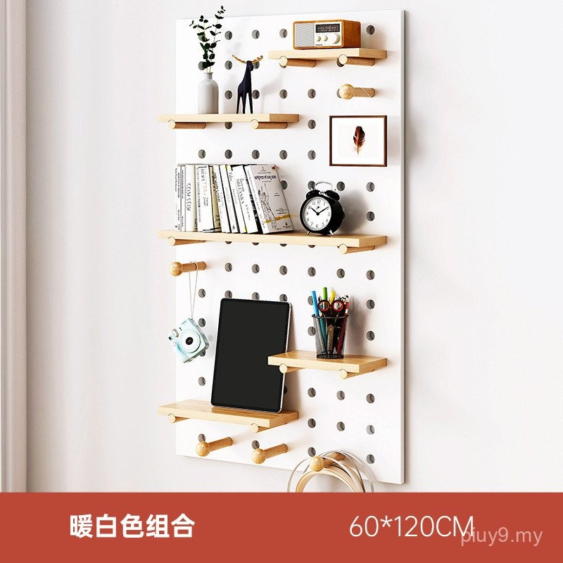 Rak atas dinding papan lubang, kayu padat, rak buku, dinding gantung ...