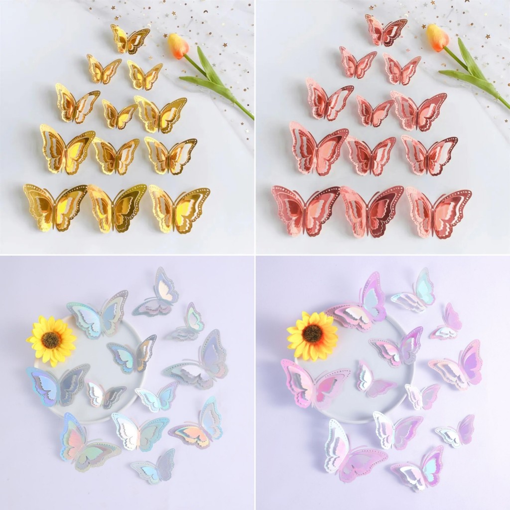 12/24/36Pcs Gradient Hollow 3D Butterfly Wall Sticker for Wedding ...