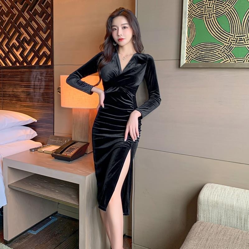 Long Sleeve Ruched Bodycon Dress Women Bandage Sexy Elegant Party Cub ...