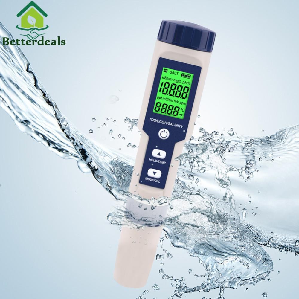 5 in 1 TDS EC PH Salinity Temperature Meter Digital Water Quality ...