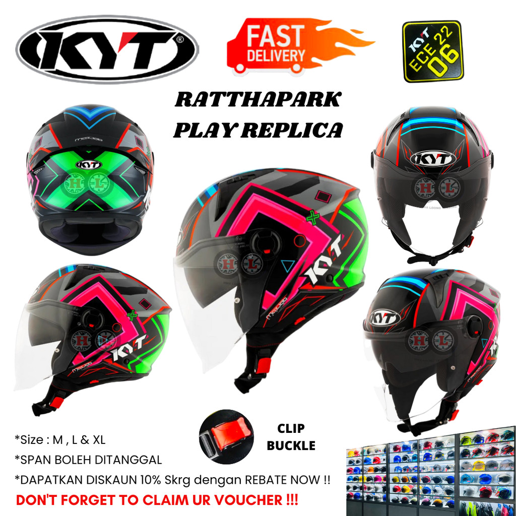 KYT D-CITY RATTHAPARK PLAY REPLICA HELMET OPEN FACE DOUBLE VISOR ...