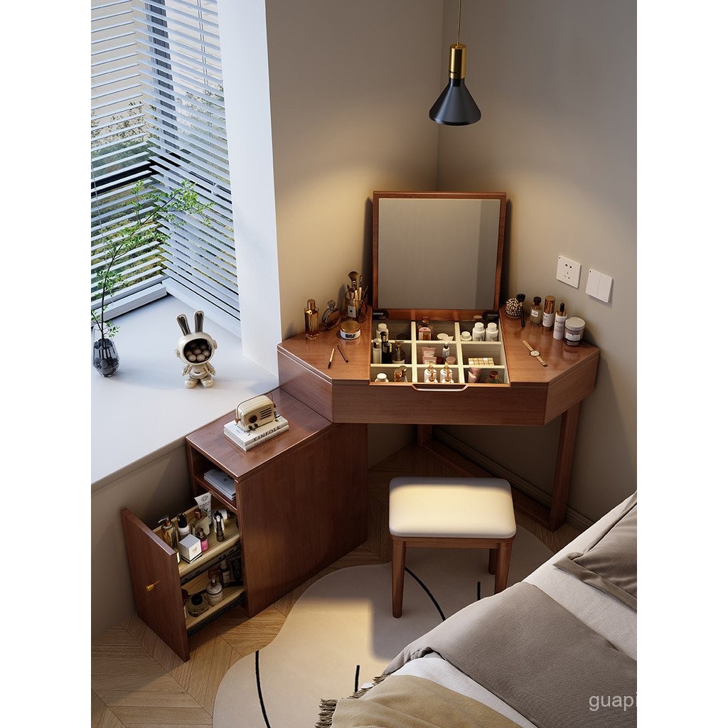 Solid Wood Corner Triangle Dressing Table Small Apartment Bedroom Wall ...